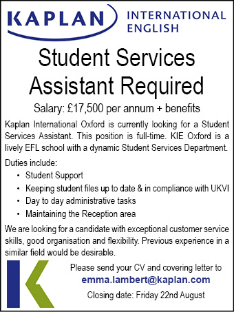 Kaplan International English seek a Student Services Assistant