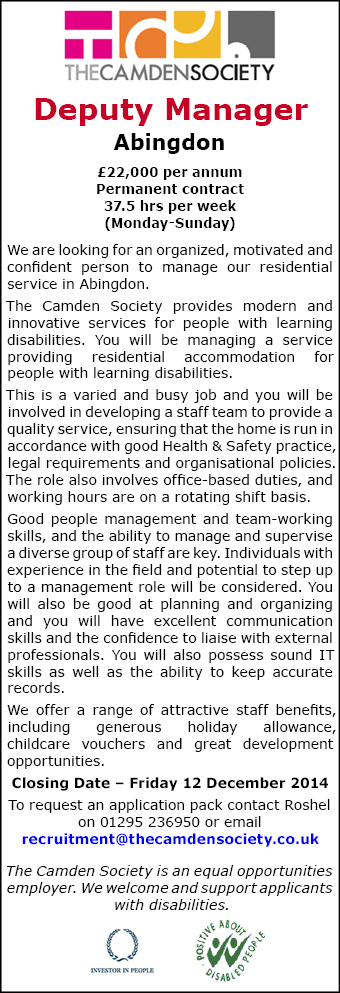 The Camden Society seeks Deputy Manager, Abingdon