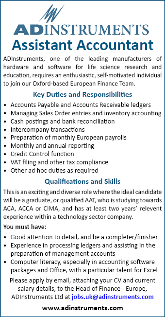 ADInstruments seek Assistant Accountant