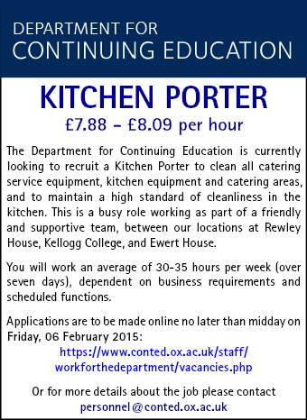 The Department for Continuing Education is currently looking to recruit ...