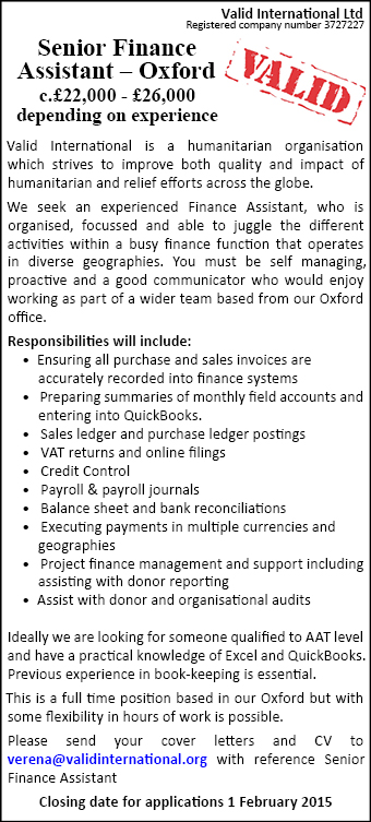 Valid International seeks a Senior Finance Assistant