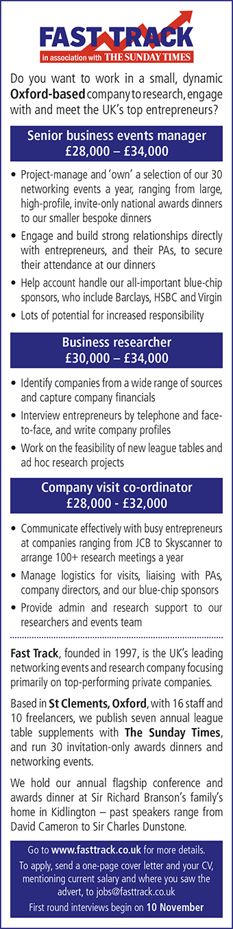 Fast track seeks Senior Business Events Manager, Business Researcher ...