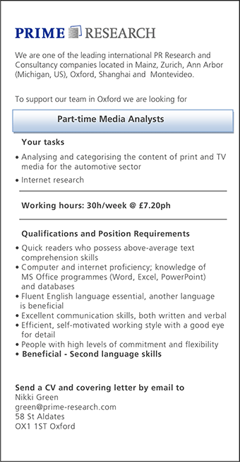 Prime Research seek Part-time Media Analysts