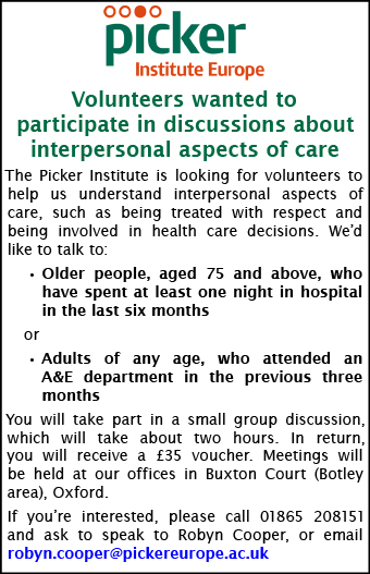 Picker Institute Europe seek Volunteers to discuss interpersonal ...